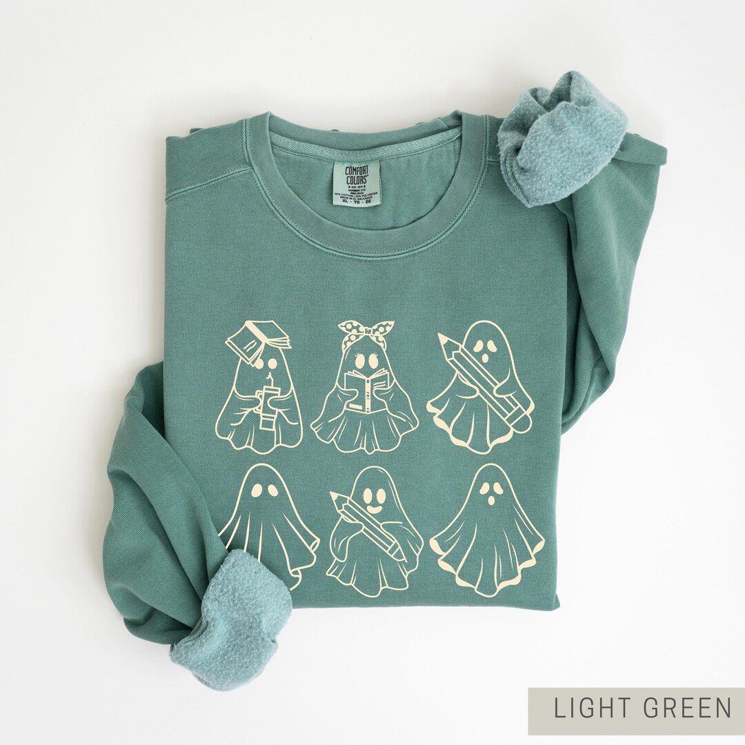 Vintage Cute Ghosts Reading Book Sweatshirt,halloween Crewneck,teacher ...