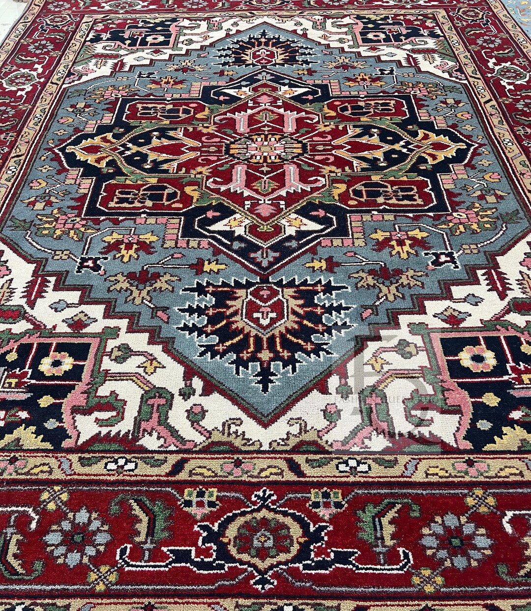 9x12 10x14 Gray Ivory Red Persian Rugs Floral Style Antique Rug Hand ...