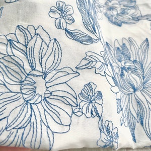 Blue and White Floral Cotton Fabric, Embroidered Fabric, Flower Cotton ...