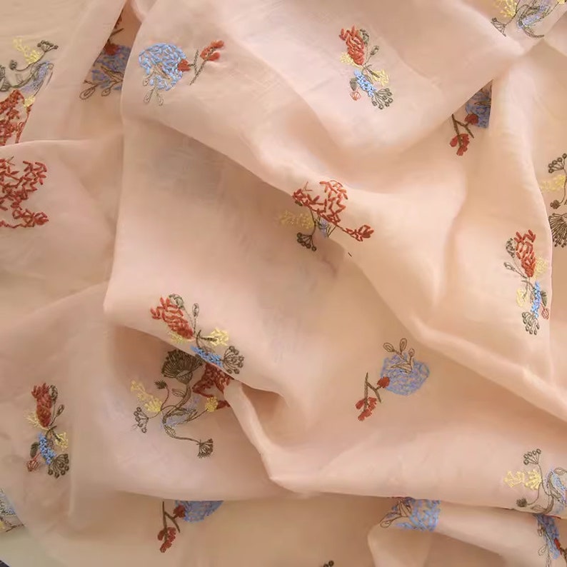 100% Nature Ramie Sheer Fabric, Floral Embroidered Ramie Fabric ...