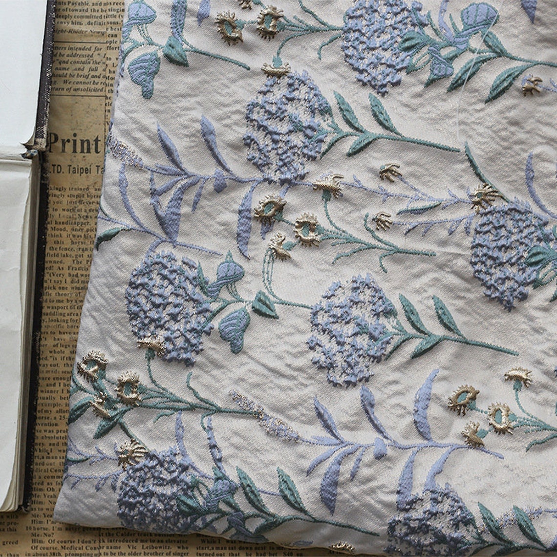 Blue Dandelion Fabric, Floral Polyester Fabric, Jacquard Fabric ...