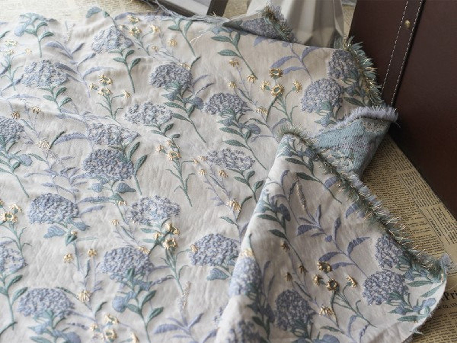 Blue Dandelion Fabric, Floral Polyester Fabric, Jacquard Fabric ...