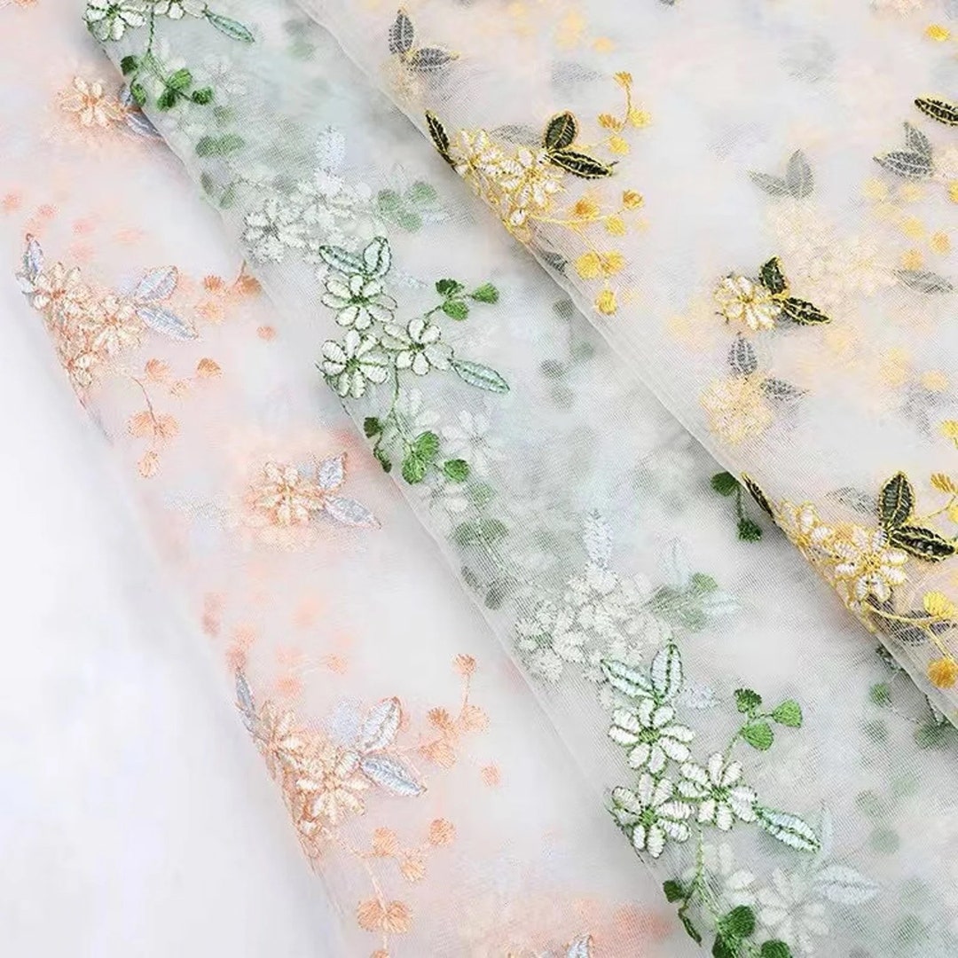 Daisy Flower Embroidered Fabric, Floral Mesh Fabric, Wedding Tulle Mesh ...
