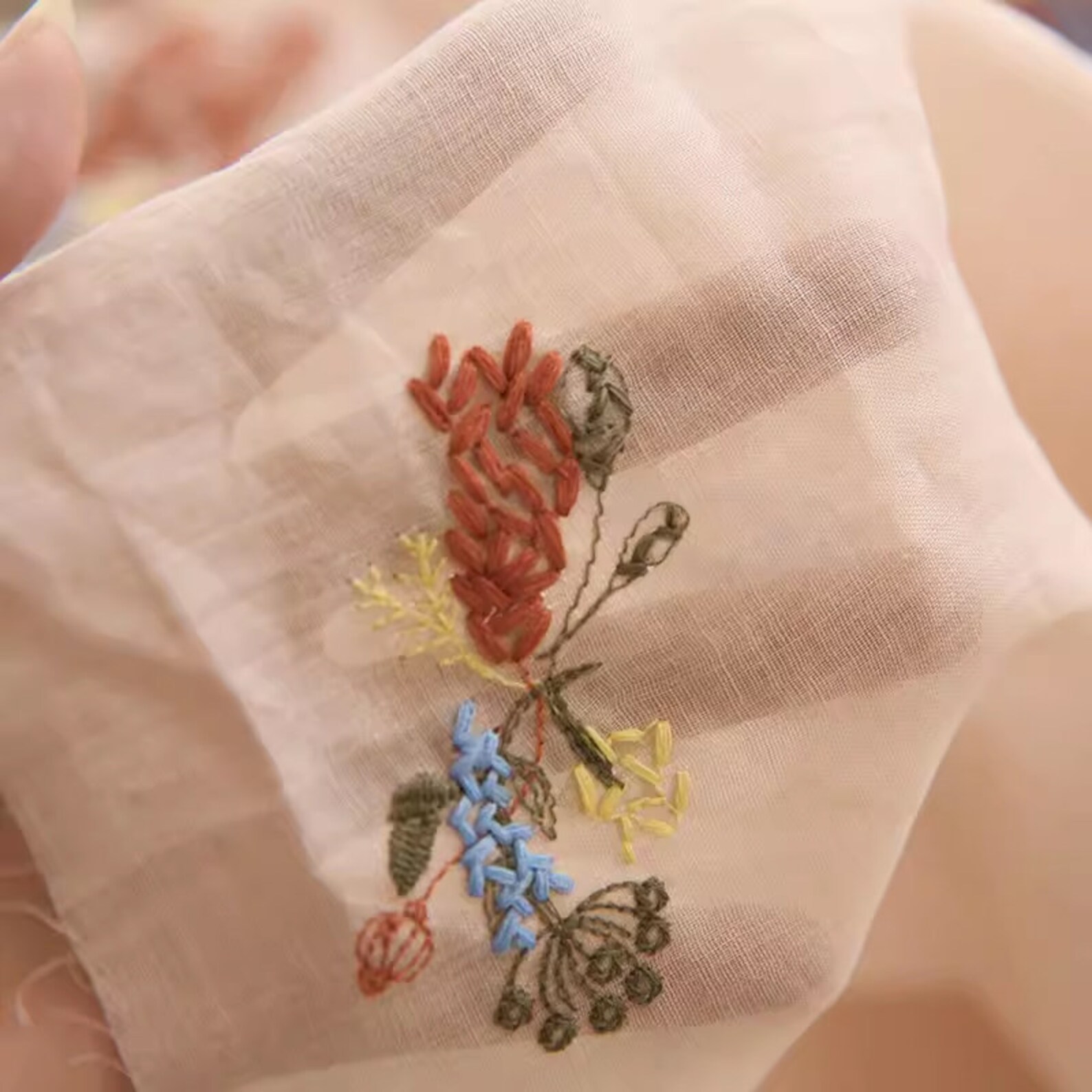 100% Nature Ramie Sheer Fabric, Floral Embroidered Ramie Fabric ...