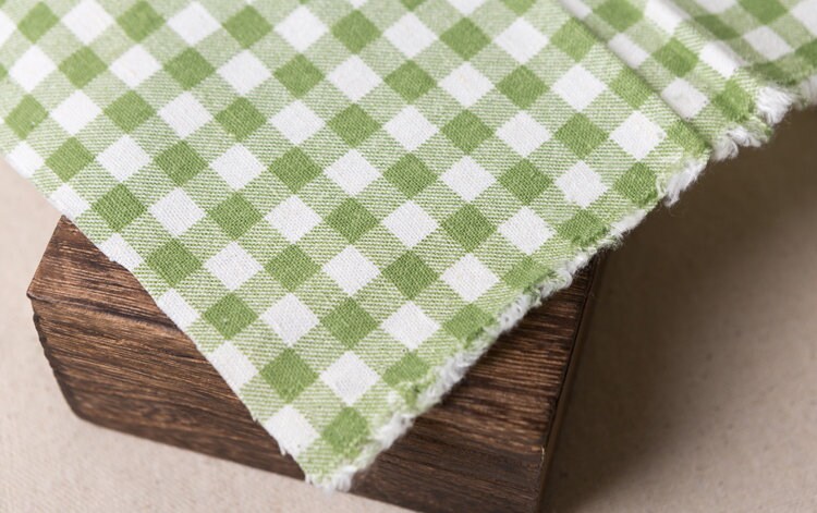 Green Cotton Linen Check Fabric, Dress Fabric, Decoration Fabric, Throw ...