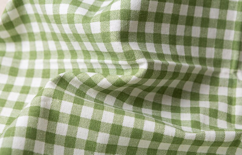 Green Cotton Linen Check Fabric, Dress Fabric, Decoration Fabric, Throw ...