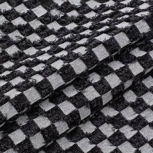 Checkerboard Lattice Fringe Jacquard Denim Fabric, Washed Cotton Denim ...