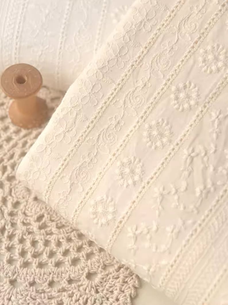 Floral Cotton Embroidered Fabric, Flower Fabric, Cotton Fabric ...