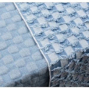 Checkerboard Lattice Fringe Jacquard Denim Fabric, Washed Cotton Denim ...