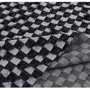 Checkerboard Lattice Fringe Jacquard Denim Fabric, Washed Cotton Denim ...