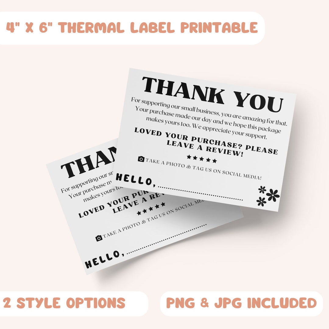 4X6 Customizable Thank You Thermal Label, Thank You for Your Order ...