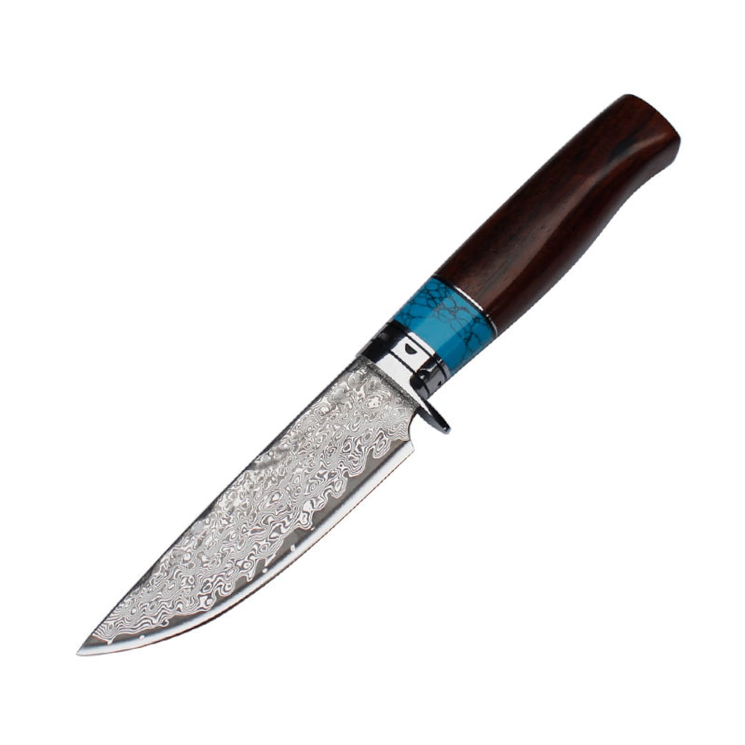 Blue Fixed Blade Knife, Turquoise and Yellow Sandalwood Handle ...