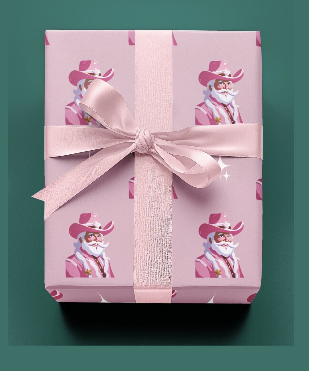 Pink Cowboy Santa Wrapping Paper, Funny Christmas Wrapping Preppy ...