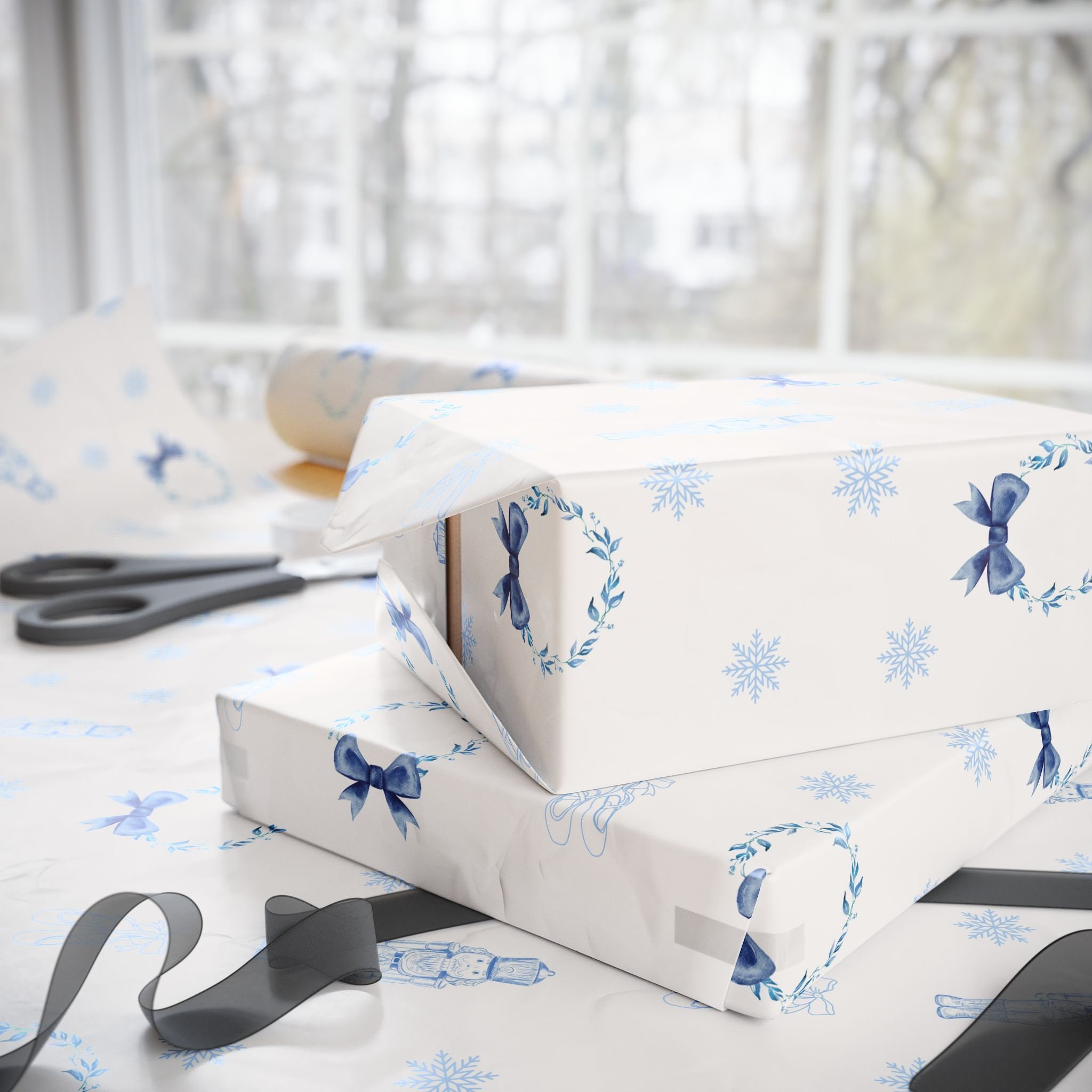 Christmas Blue Coquette Wrapping Paper Roll, Christmas Nutcracker Wrap ...