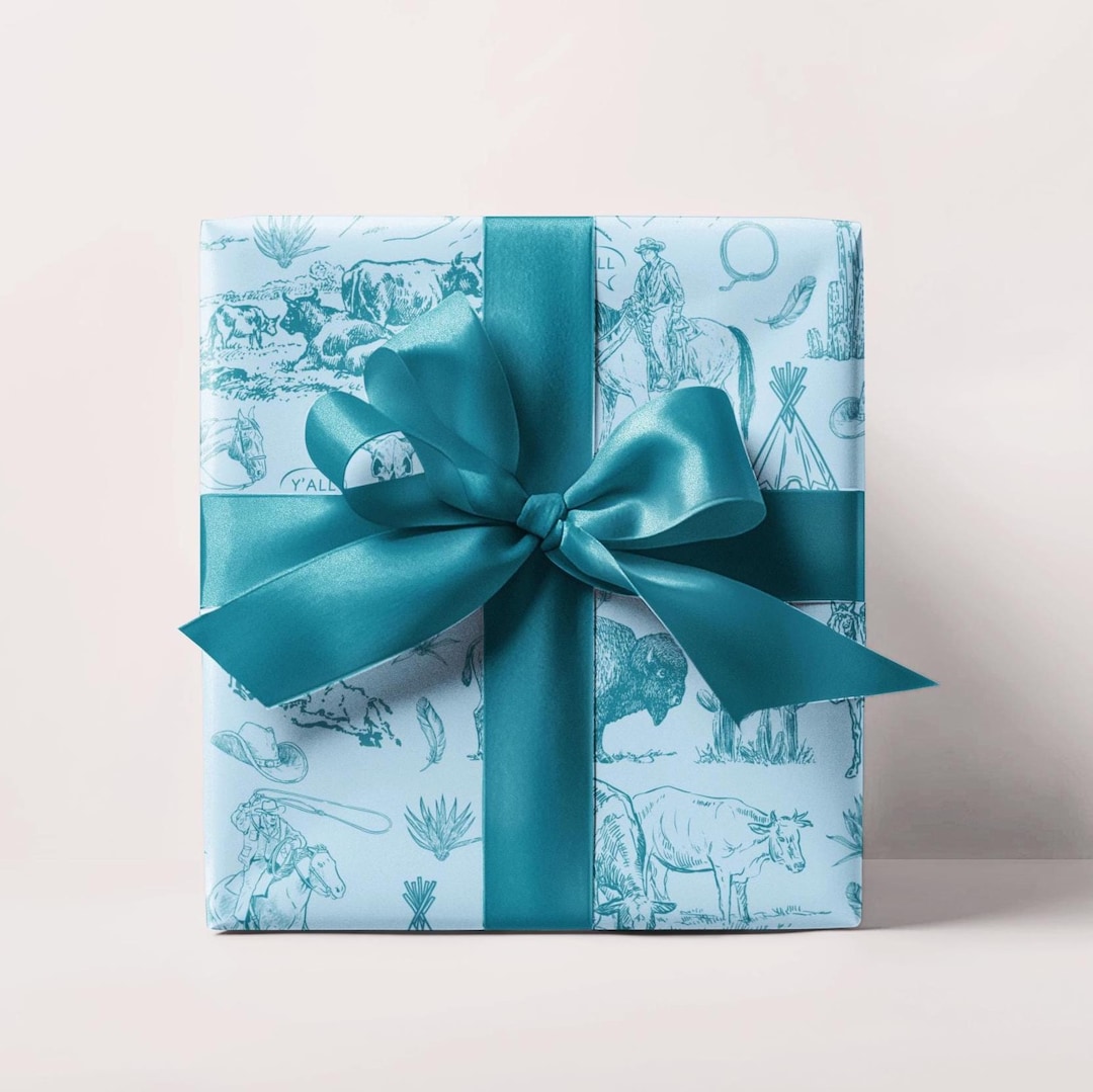 Turquoise Toile Western Wrapping Paper Roll, Birthday Wrapping Paper ...