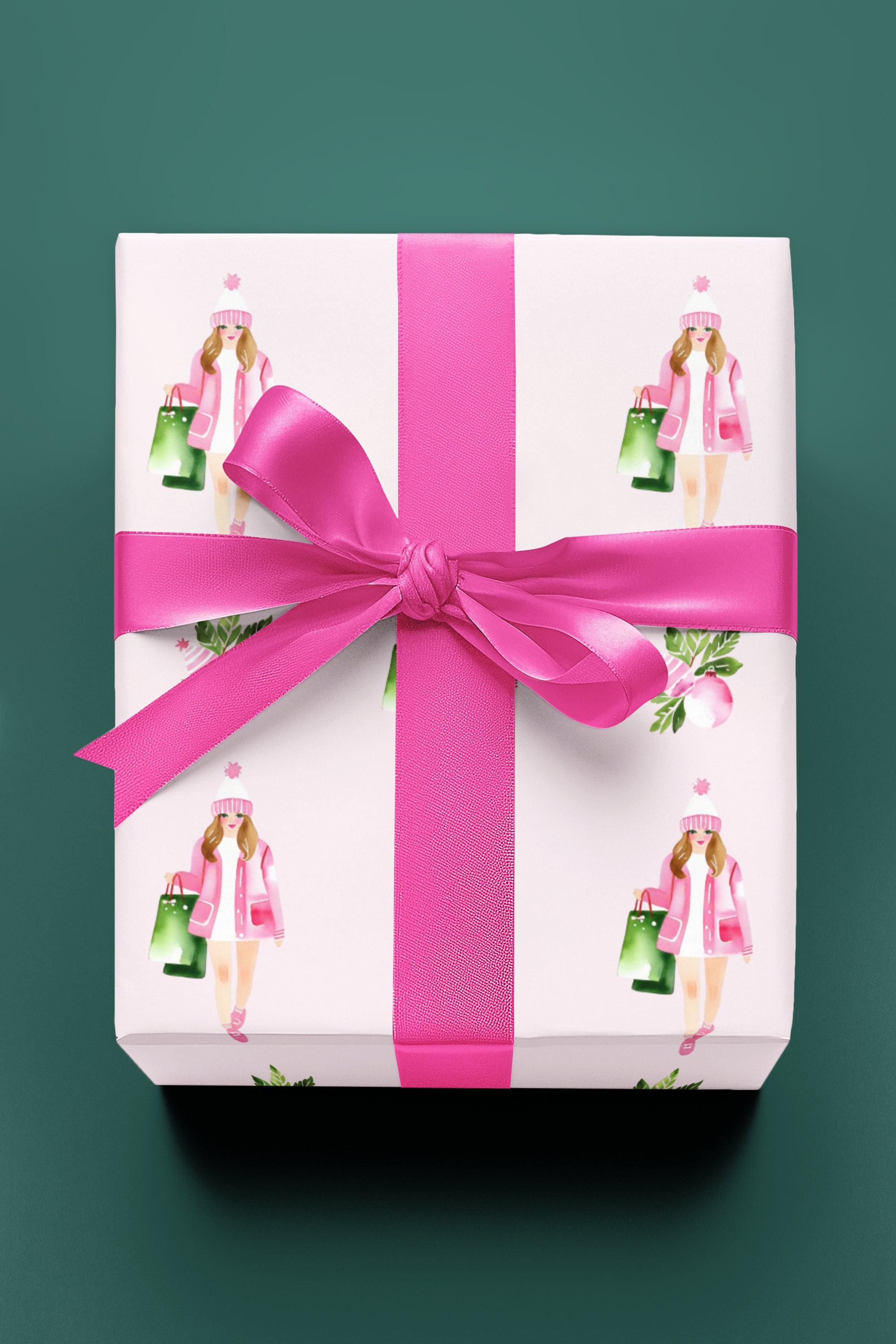 Preppy Pink Watercolor Christmas Wrapping Paper - Etsy