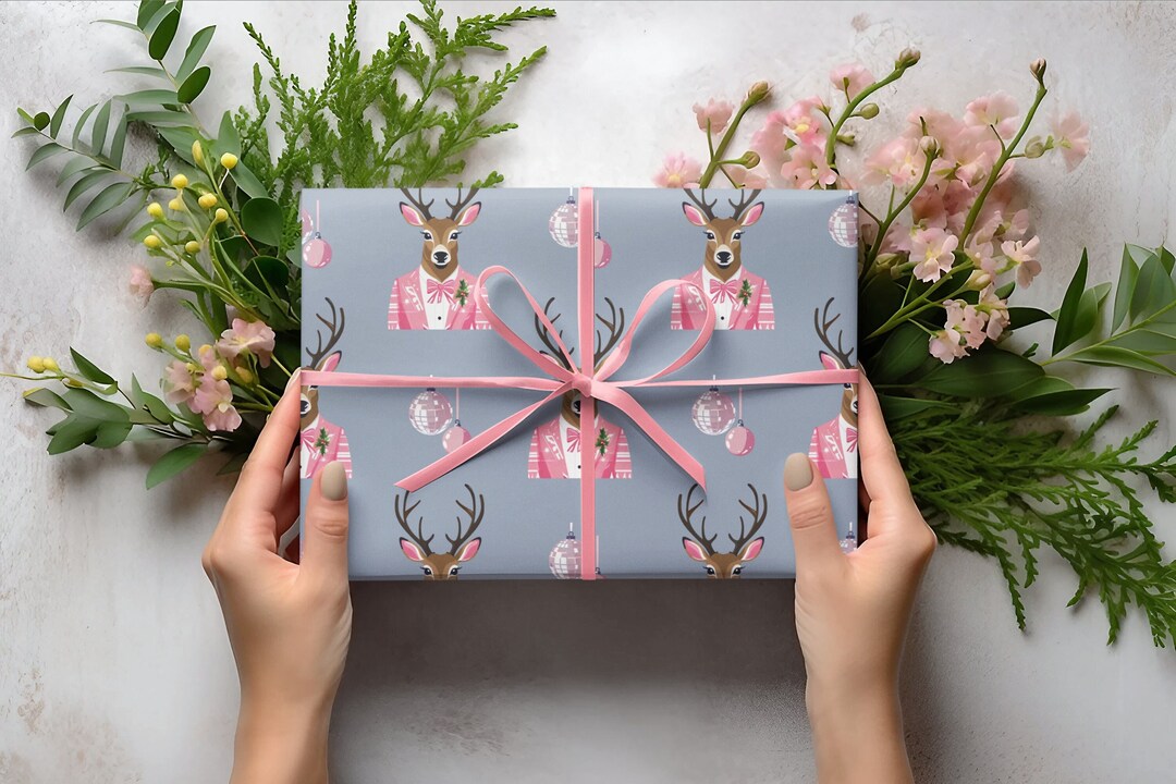 Reindeer Disco Ball Preppy Christmas Wrapping Paper - Etsy