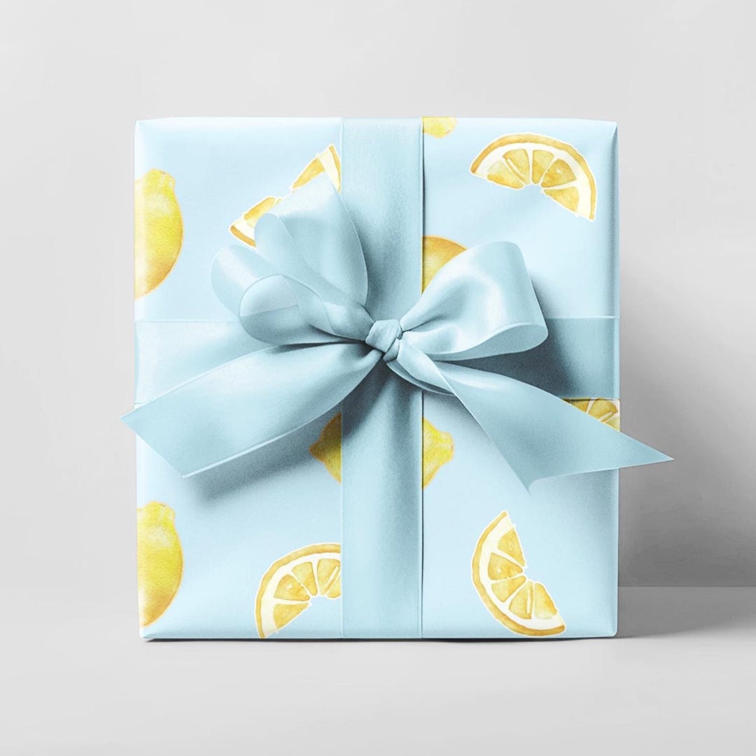 Light Blue Lemon Wrapping Paper, Shower Wrapping Paper, Birthday ...