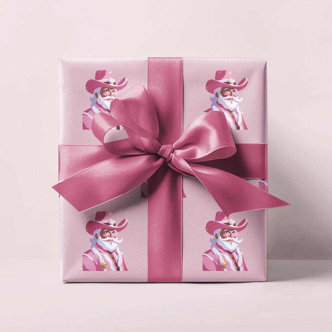 Pink Cowboy Santa Wrapping Paper, Funny Christmas Gift Wrap - Etsy