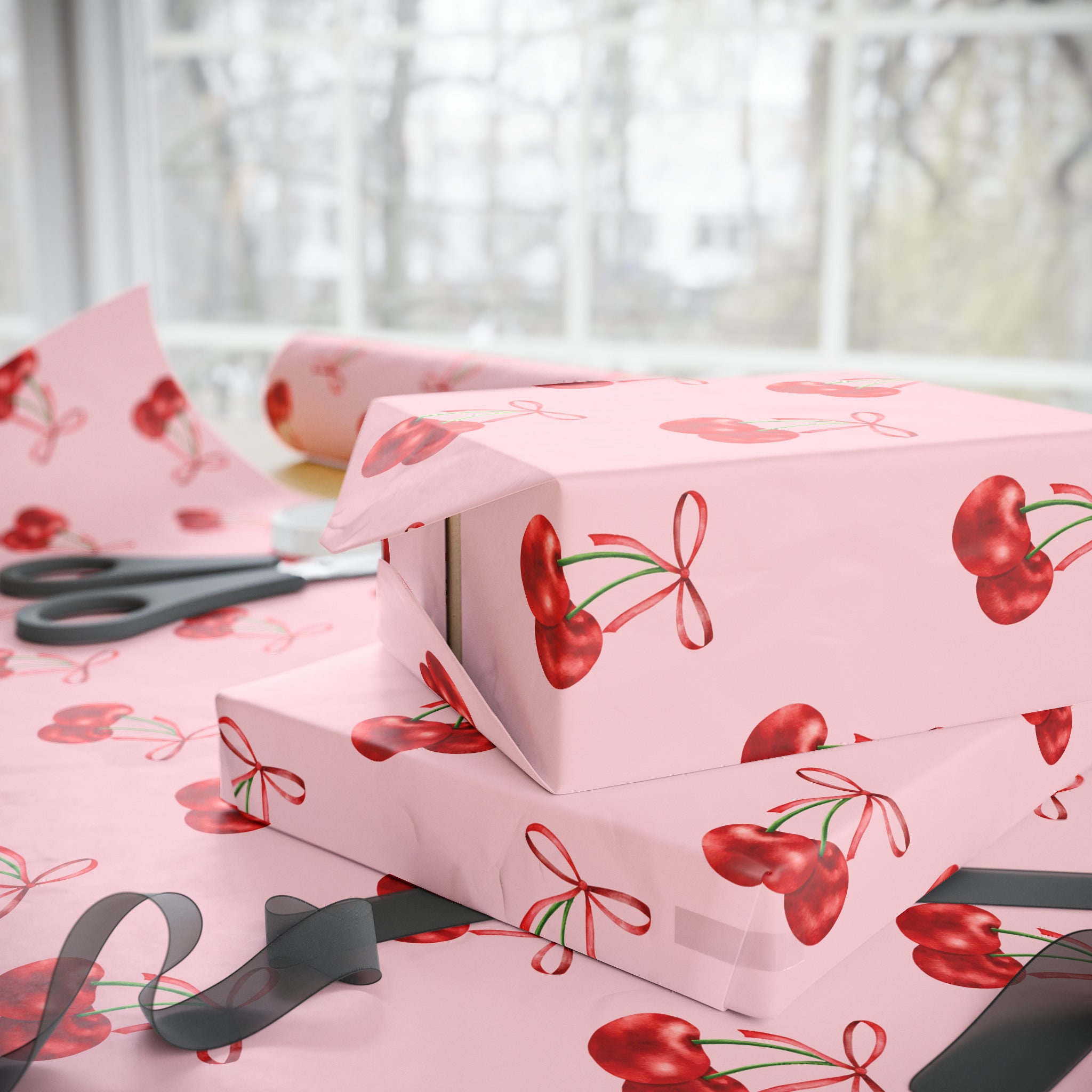 Cherries and Bows Wrapping Paper - Etsy