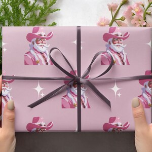 Pink Cowboy Santa Wrapping Paper, Funny Christmas Wrapping Preppy ...