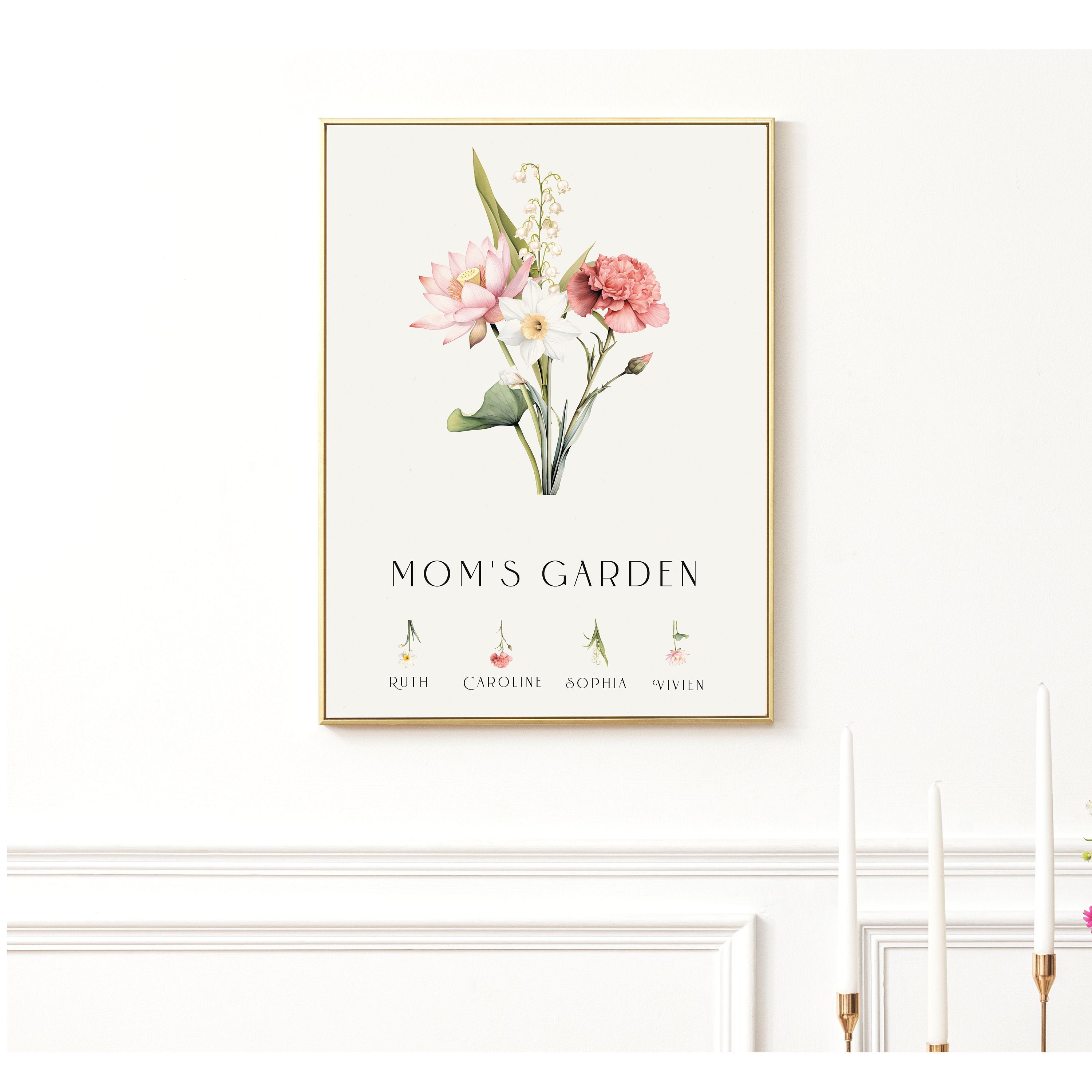 Personalized Birth Flower Bouquet, Minimalistic Birth Flower Print ...