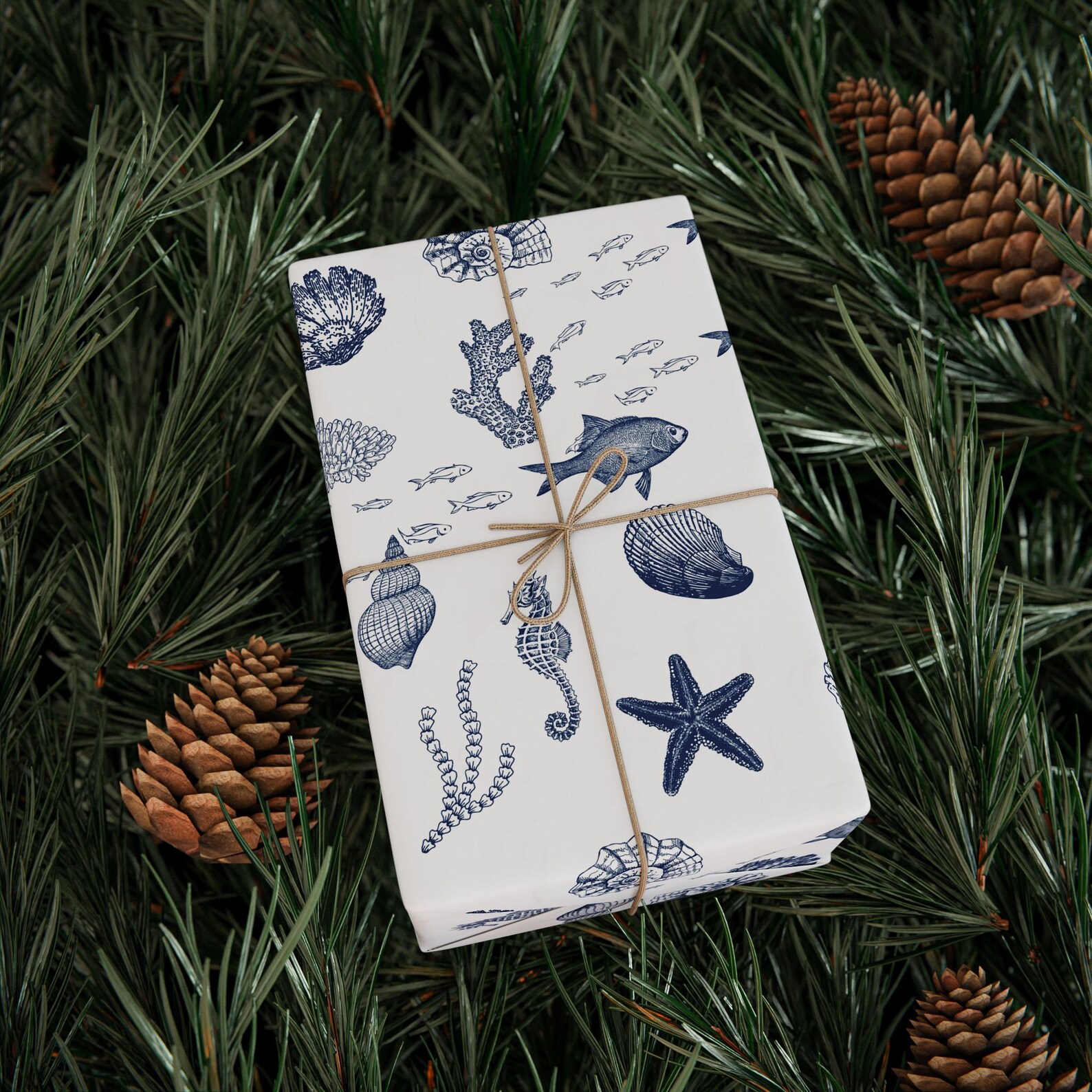 Blue Coastal Wrapping Paper Roll, Beach Wrapping, Cute Gift Wrap ...