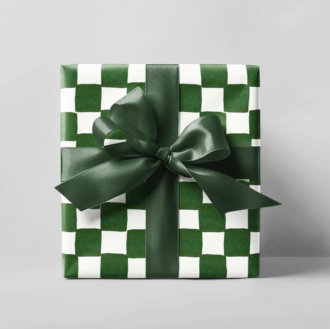 Green Watercolor Checkerboard Wrapping Paper Roll, Birthday Gift Wrap ...