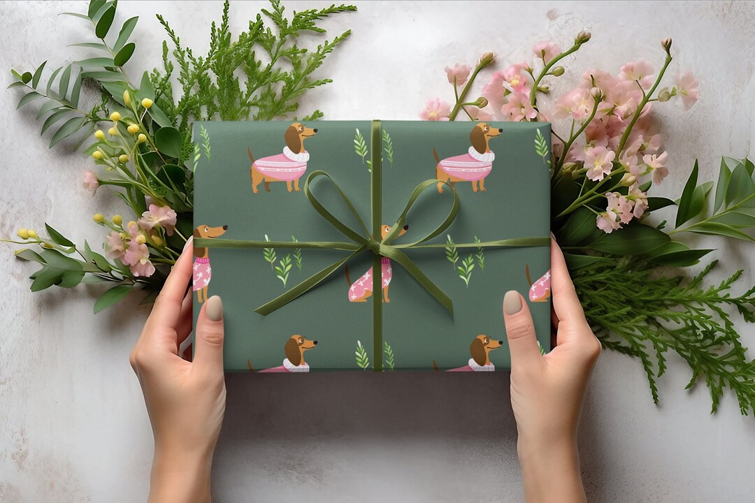 Weenie Dog Christmas Wrapping Paper, Green Holiday Wrap - Etsy