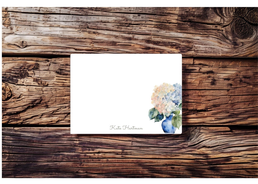 Personalized Blue Hydrangea Stationery Gift With Envelopes, Gift for ...