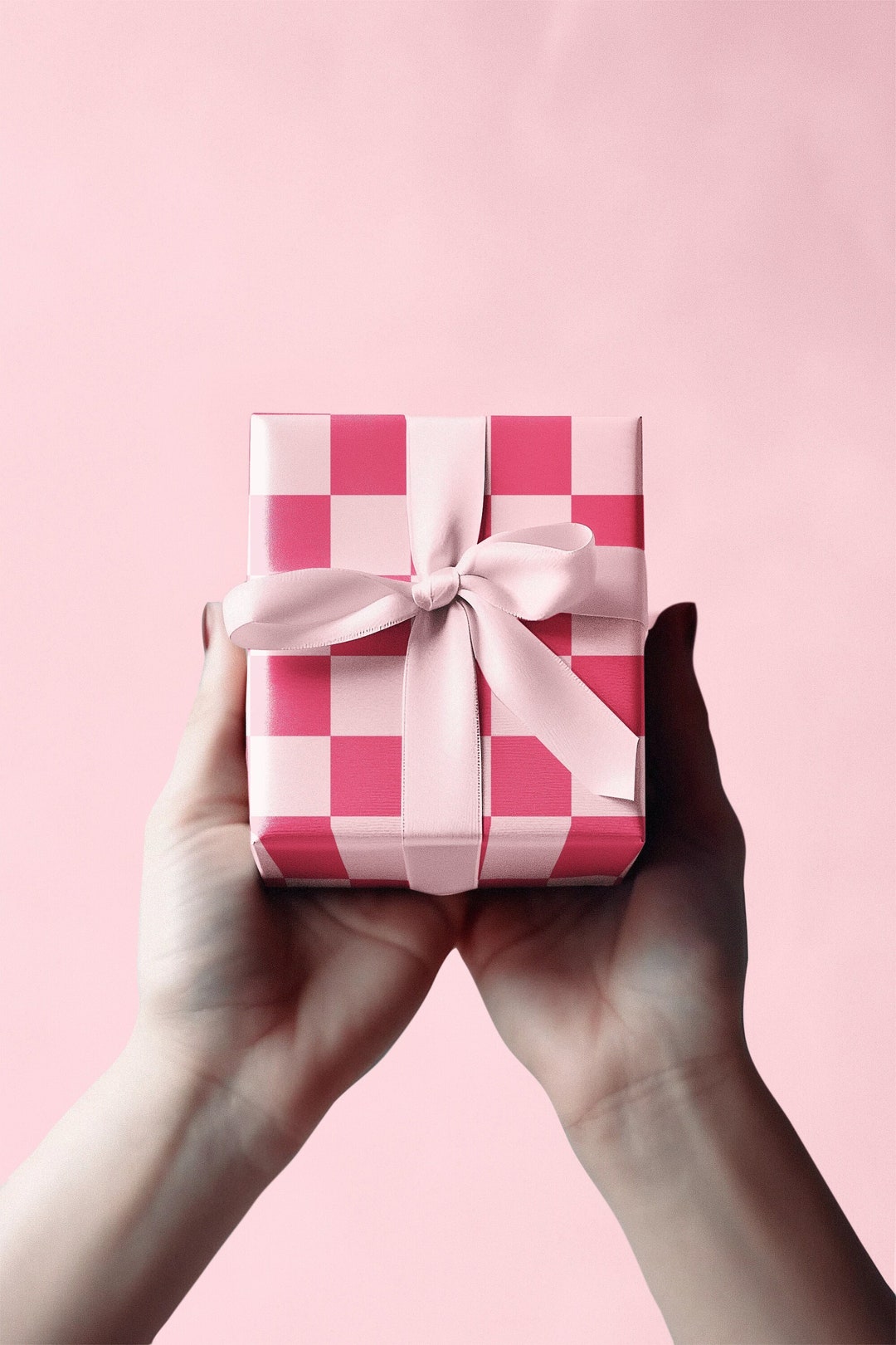 Pink Retro Checkered Wrapping Paper Roll, Pink Gingham Gift Wrap ...