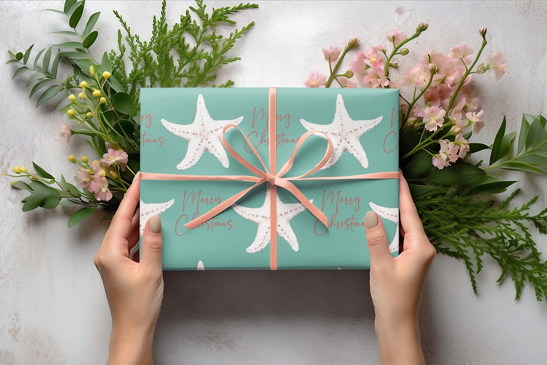 Starfish Christmas Wrapping Paper, Coastal Gift Wrap - Etsy