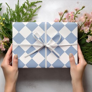 Blue Checkered Wrapping Paper Roll, Gift Wrapping for Her, Chic Gift ...