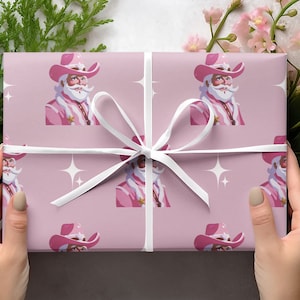 Pink Cowboy Santa Wrapping Paper, Funny Christmas Wrapping Preppy ...