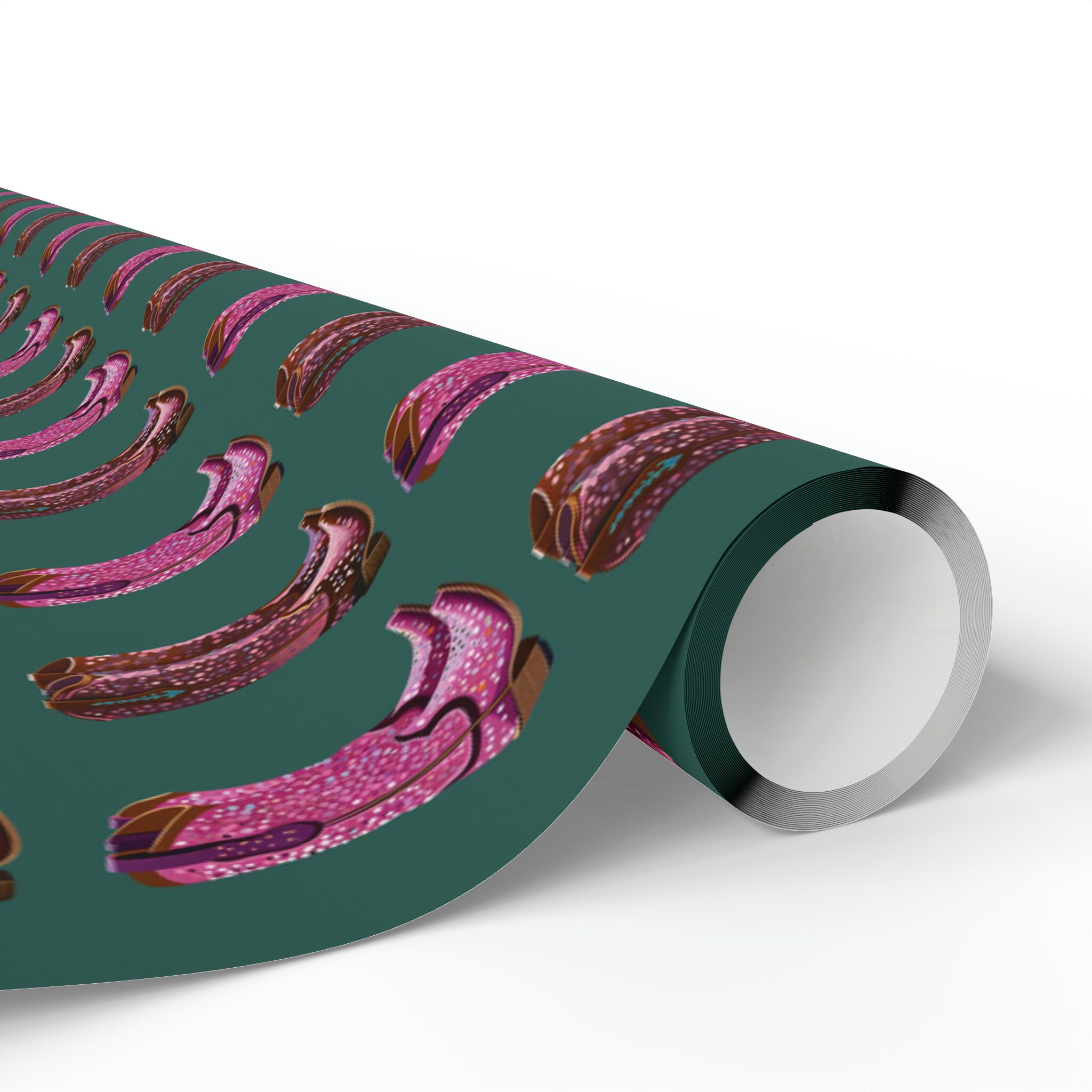 Green & Pink Cowgirl Boots Wrapping Paper, Western Wrapping Paper ...