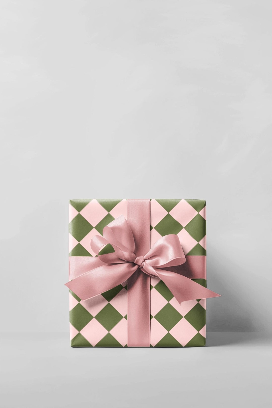Green & Pink Checkered Wrapping Paper Roll, Boho Gift Wrapping, Pink ...