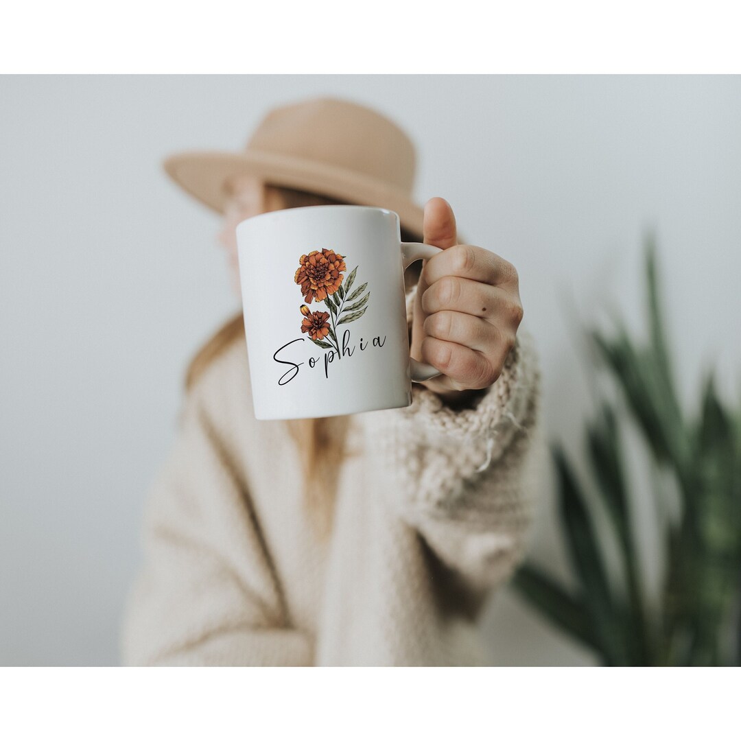 Personalized Birth Flower Coffee Mug, Birth Flower Gift-for Bridesmaids ...