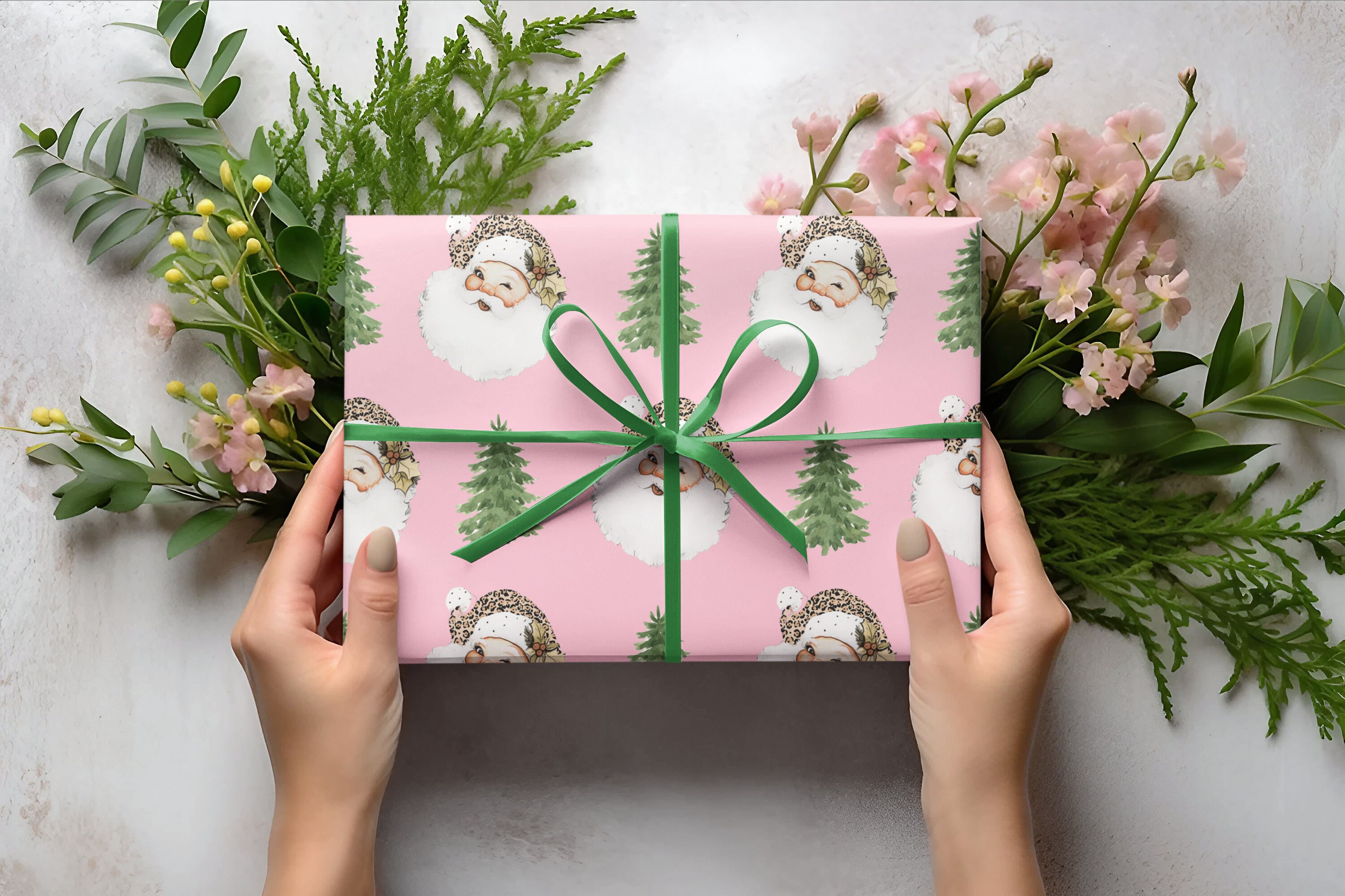 Pink Vintage Santa Wrapping Paper Cute Christmas Wrapping Paper Roll ...