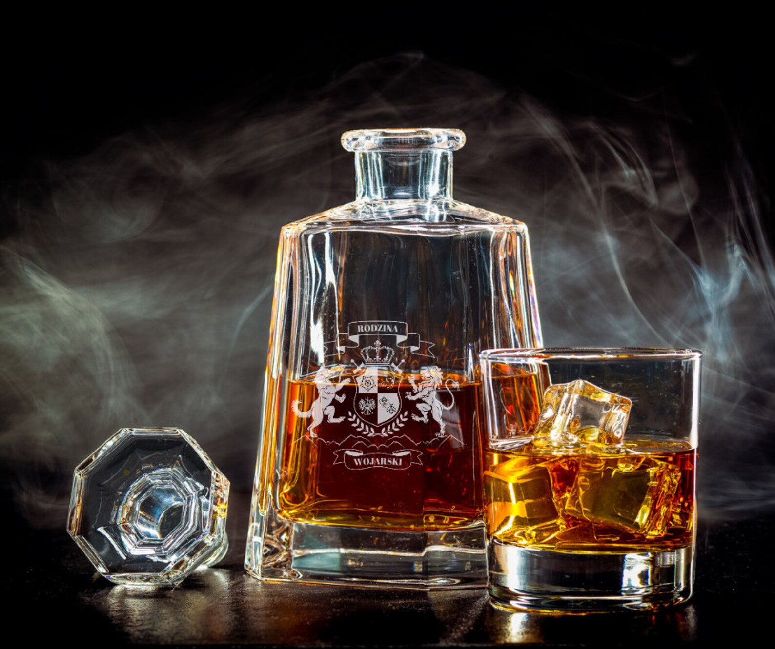 Personalized Coat of Arm/family Crest Engraved on Whiskey Decanter Set ...