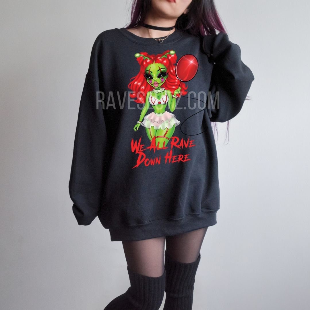 We All Rave Down Here Horror Rave Crewneck Sweater Raver Horror Fan ...