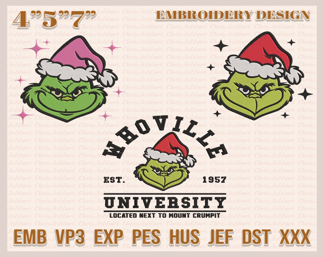 Bundle 3 Design Grinch Face Embroidery Design the Grinch - Etsy
