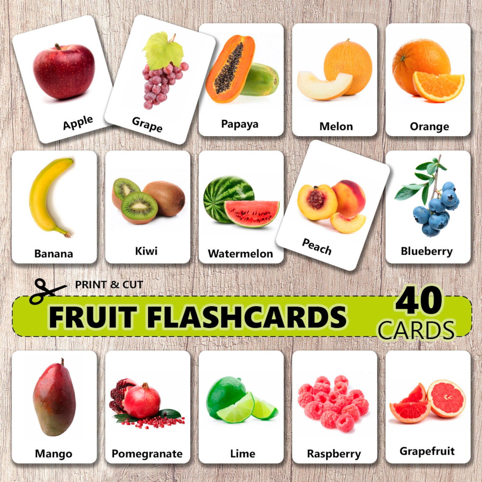 40 Fruits Flash Cards (real Pictures) • Montessori Cards • Flashcards ...