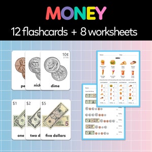 Money US Flash Cards (12 Cards) & Money US Worksheets (8 Pages ...