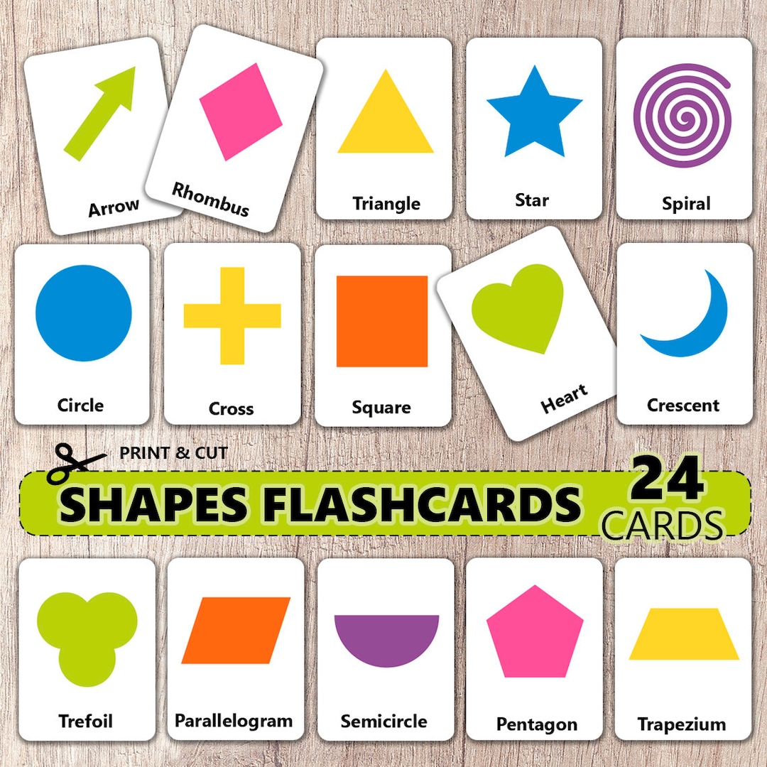 Shapes Flash Cards (24 Cards) | Geometric Shapes Flashcards | Printable ...
