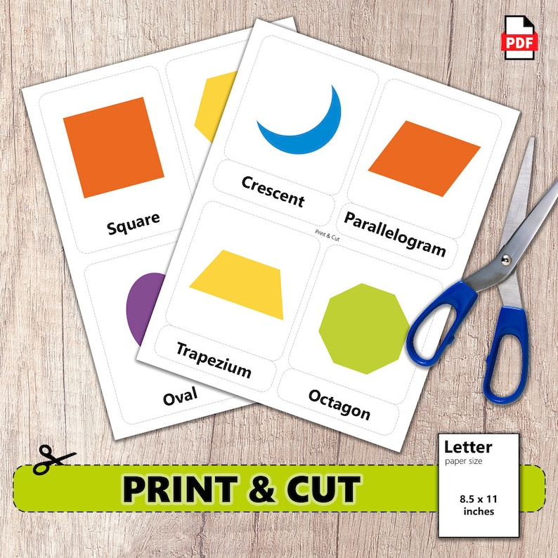 Shapes Flash Cards (24 Cards) | Geometric Shapes Flashcards | Printable ...