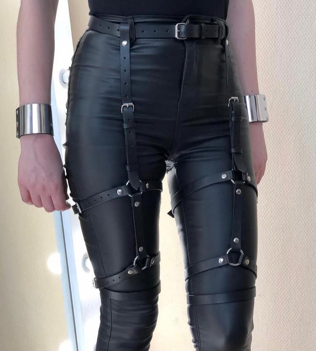 Black Leather Leg Harness: Adjustable Punk Gothic Outfit, Gift for Her ...
