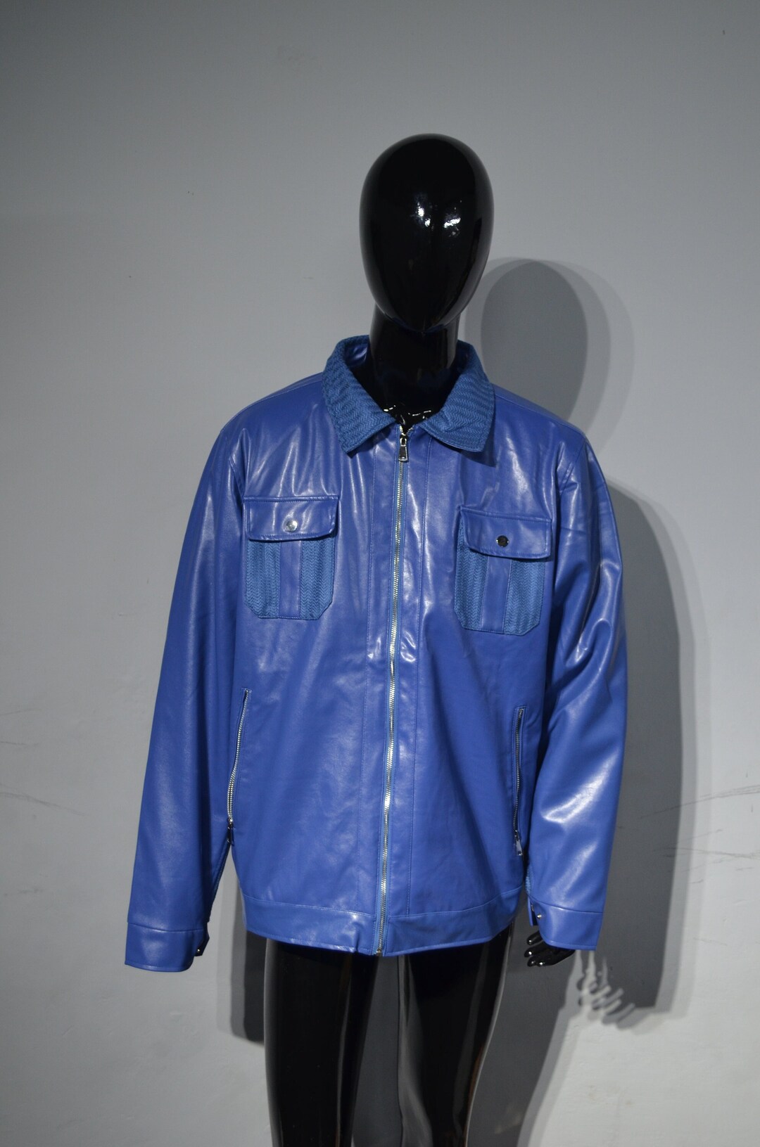 UGLY LEATHER JACKET Blue Color Original Cowhide Leather Jacket - Etsy