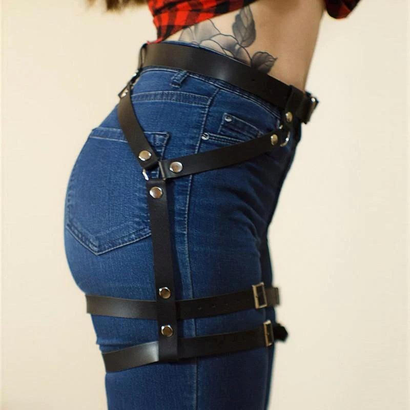 Black Leather Leg Harness: Handmade Punk Leg Straps - Etsy