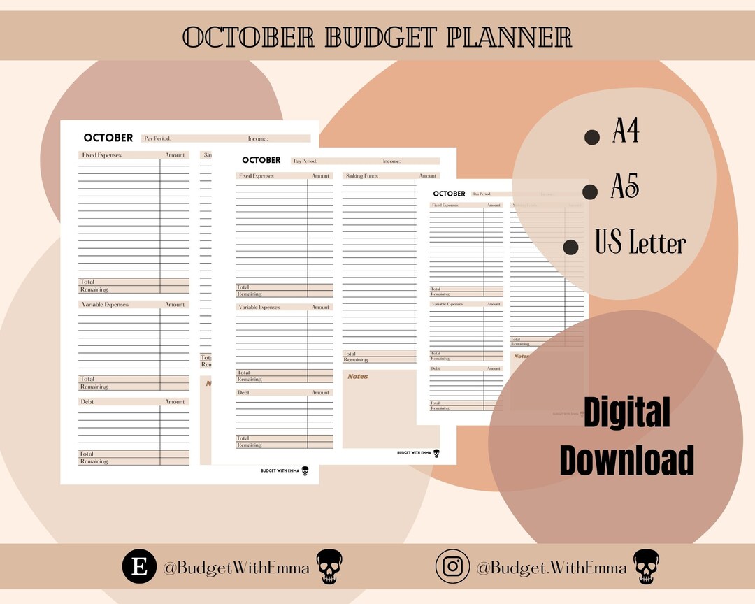 October Printable Budget Planner Cash Stuffing Budget - Etsy