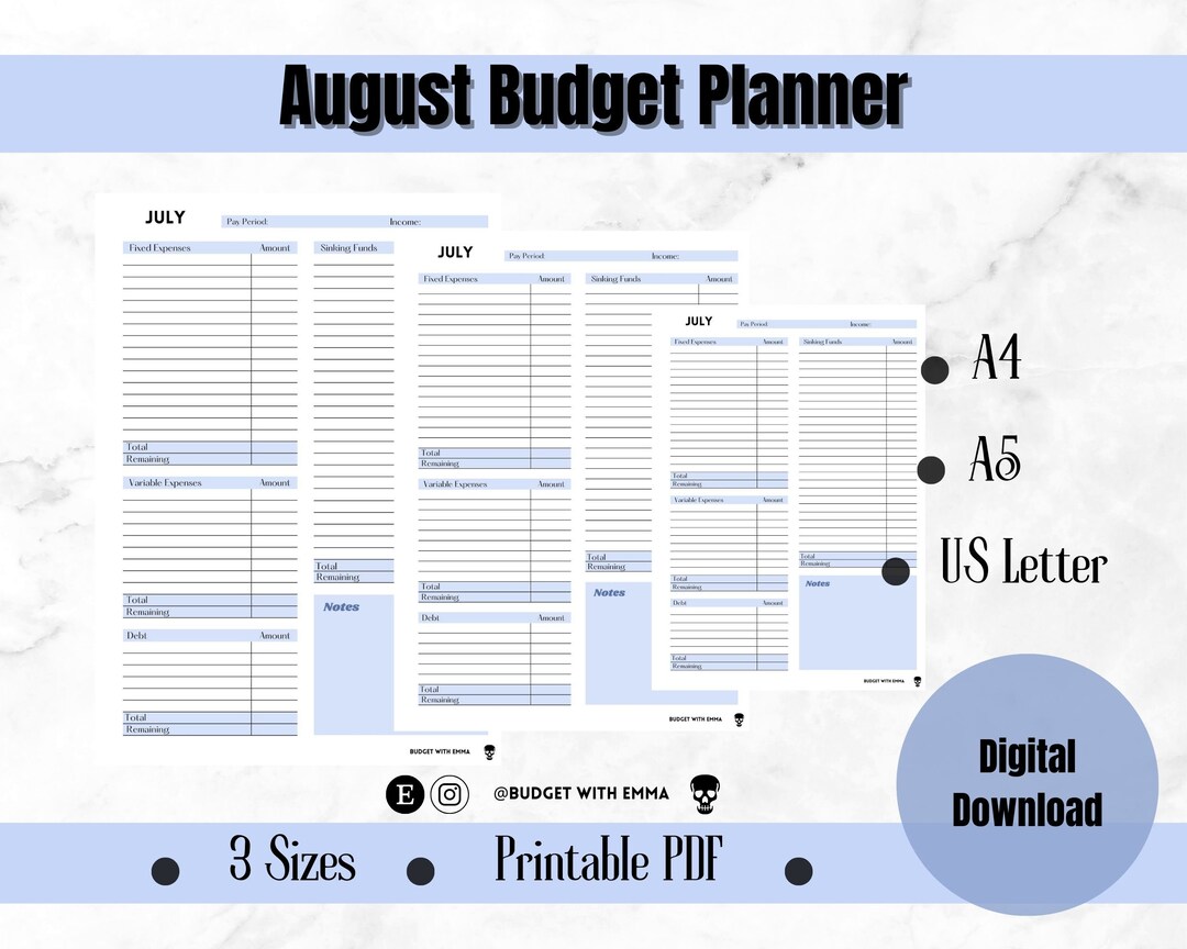 August Printable Budget Planner Cash Stuffing Budget - Etsy